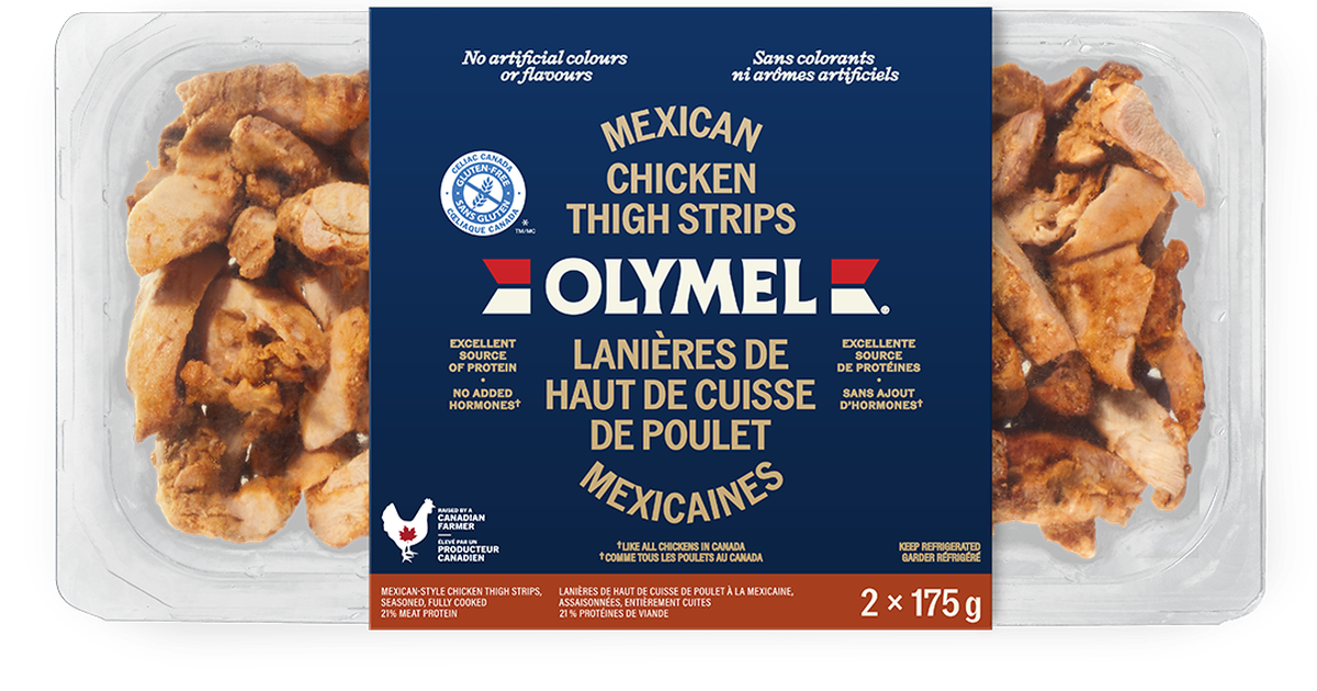 Mexican chicken thigh strips | Olymel